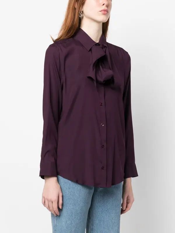 PAULA Scarf-detail Stretch-silk Shirt - Purple