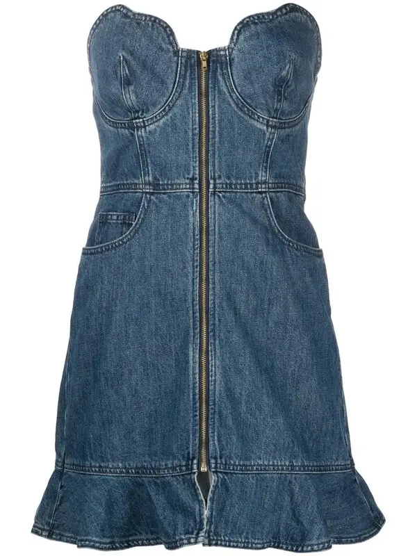 SELF-PORTRAIT Sweetheart Denim Mini Dress