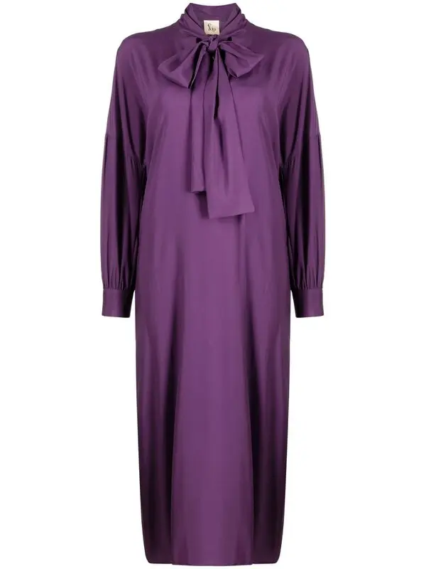PAULA Scarf-detail Midi Dress - Purple
