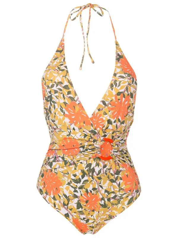 CLUBE BOSSA Floral-print Halterneck Swimsuit - Orange