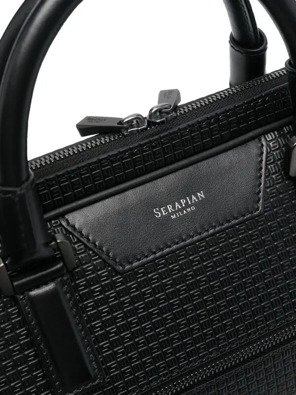 SERAPIAN Grained Leather Laptop Case - Black