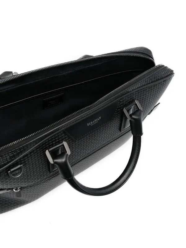 SERAPIAN Grained Leather Laptop Case - Black
