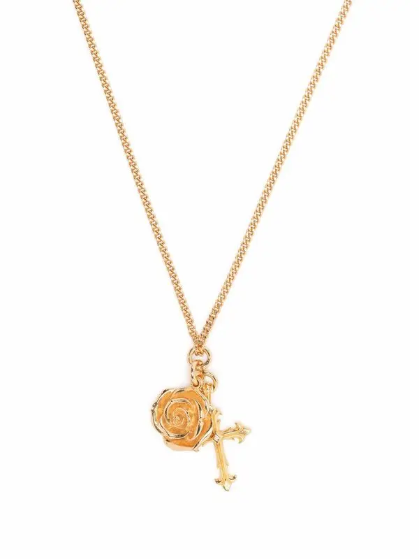 Emanuele Bicocchi Rose And Cross Pendant Necklace - Gold