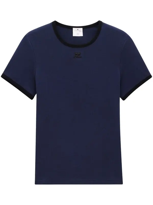 COURREGES Contrasting-trim Logo T-shirt - Blue