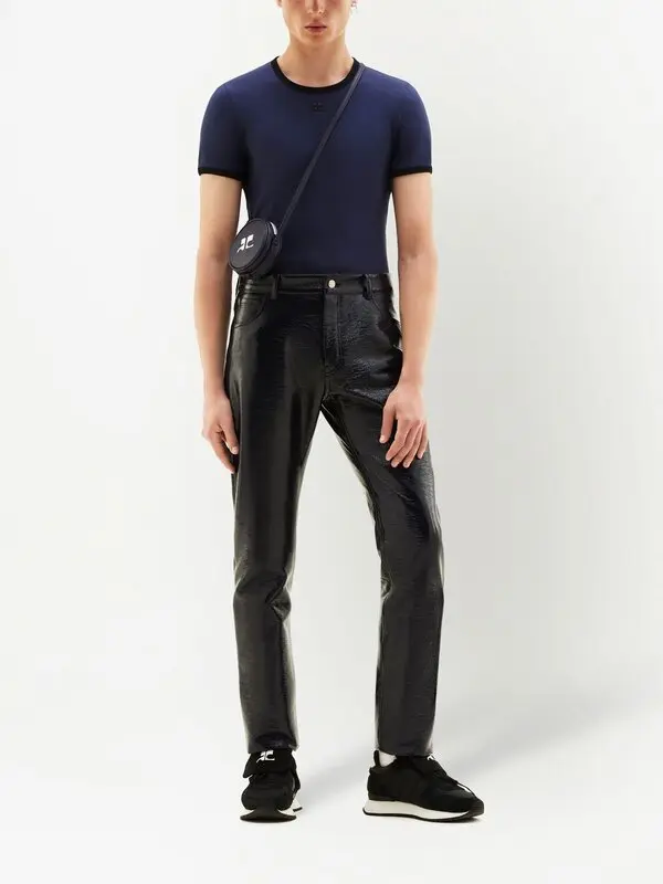 COURREGES Contrasting-trim Logo T-shirt - Blue