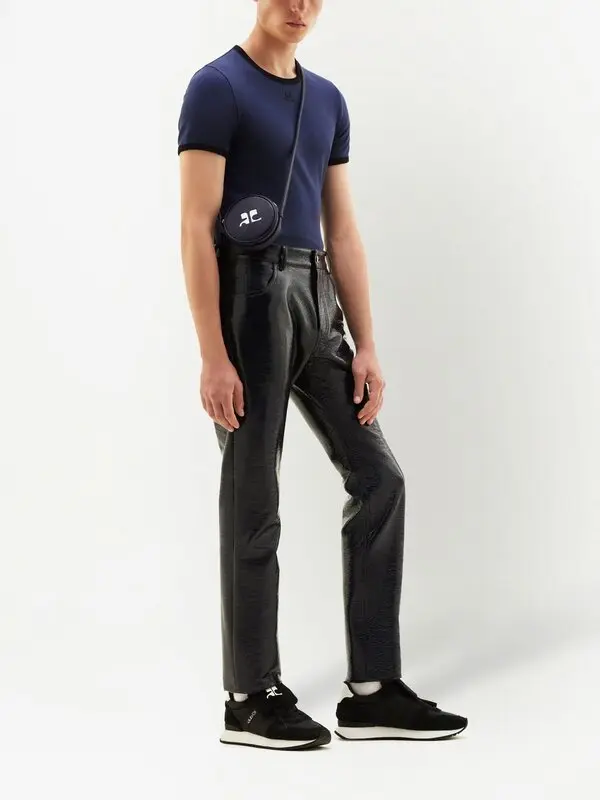 COURREGES Contrasting-trim Logo T-shirt - Blue
