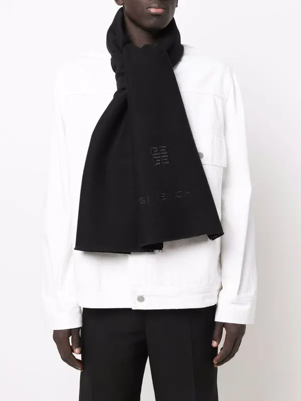 Givenchy Greca-embroidered Wool-cashmere Scarf - Black