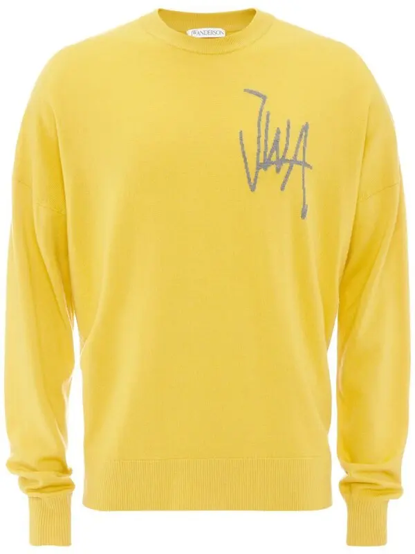 JW Anderson Logo-intarsia Merino-wool Jumper - Yellow