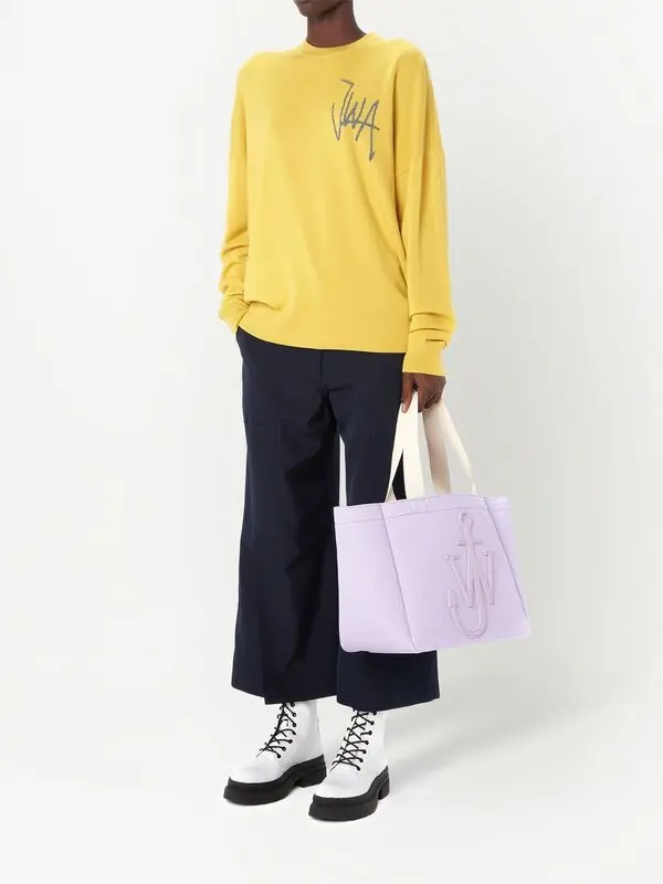 JW Anderson Logo-intarsia Merino-wool Jumper - Yellow
