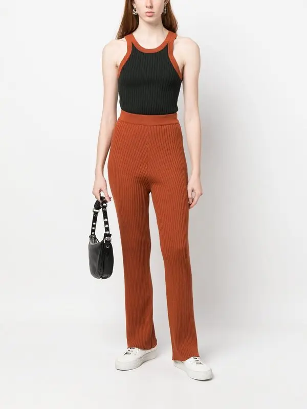 PAULA Ribbed-knit Flared Trousers