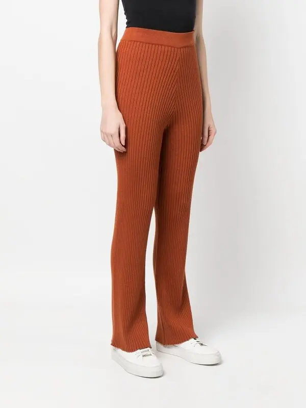 PAULA Ribbed-knit Flared Trousers