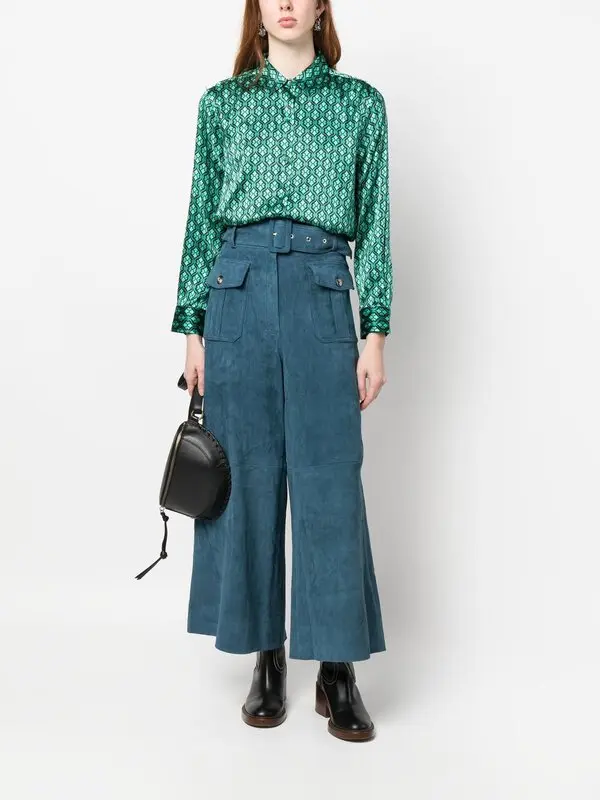 PAULA Wide-leg Suede Trousers - Blue