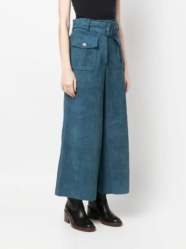 PAULA Wide-leg Suede Trousers - Blue