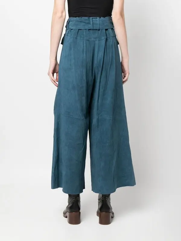 PAULA Wide-leg Suede Trousers - Blue