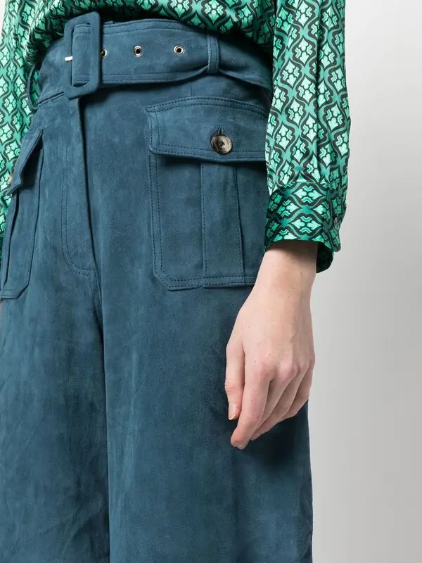 PAULA Wide-leg Suede Trousers - Blue