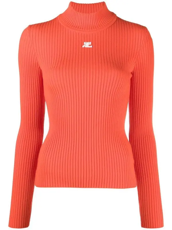 COURREGES Logo-patch Roll Neck Jumper - Orange