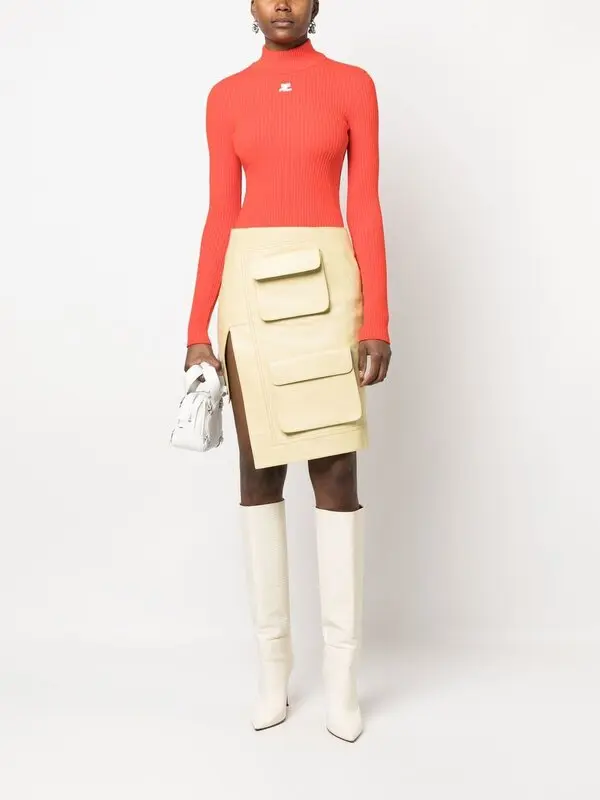 COURREGES Logo-patch Roll Neck Jumper - Orange