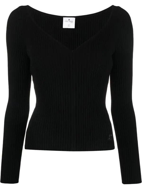 COURREGES V-neck Ribbed Jumper