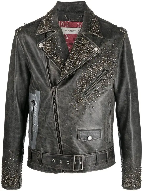 GOLDEN GOOSE Leather Stud-detailed Biker Jacket - Black