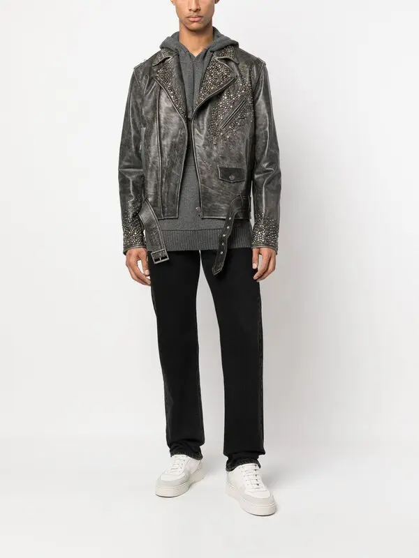 GOLDEN GOOSE Leather Stud-detailed Biker Jacket