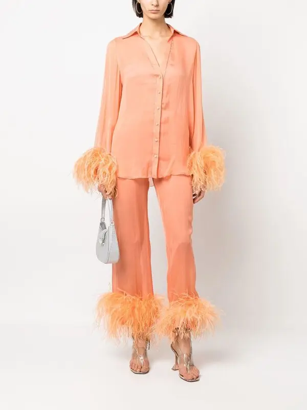 Oseree Feather-trim Pyjama Bottoms