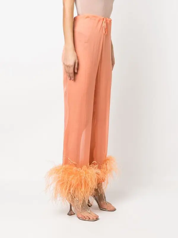Oseree Feather-trim Pyjama Bottoms