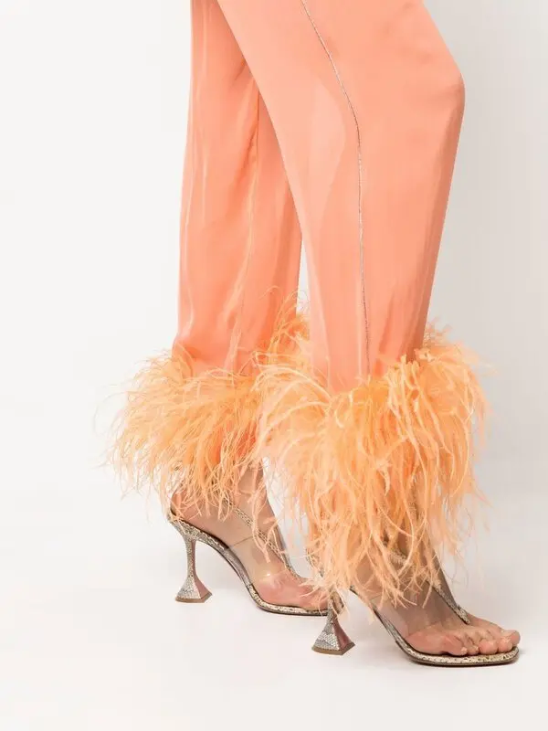 Oseree Feather-trim Pyjama Bottoms