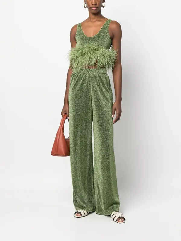 Oseree Lurex-detail Trousers - Green