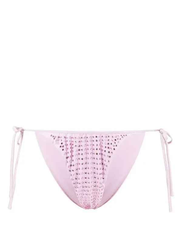 SELF-PORTRAIT Rhinestone-embellished Bikini Bottom - Pink