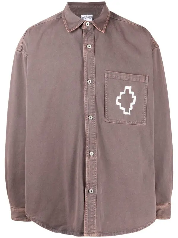 COUNTY OF MILAN Cross-motif Long-sleeved Shirt - Brown
