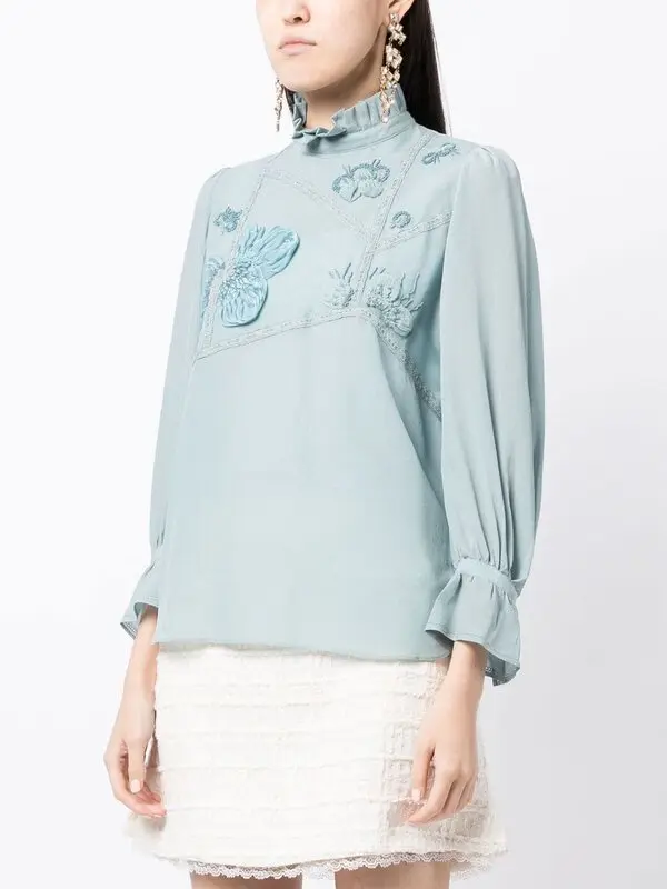 Shiatzy Chen Floral Appliqué Blouse
