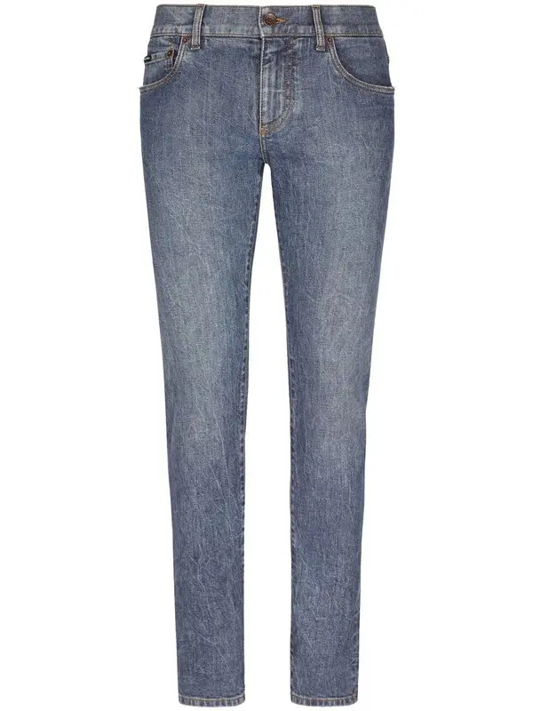 Dolce & Gabbana Logo-appliqué Skinny Jeans - Blue