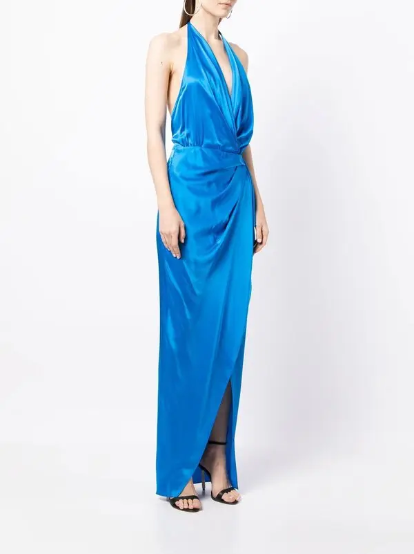 Michelle Mason Satin Halterneck Gown - Blue
