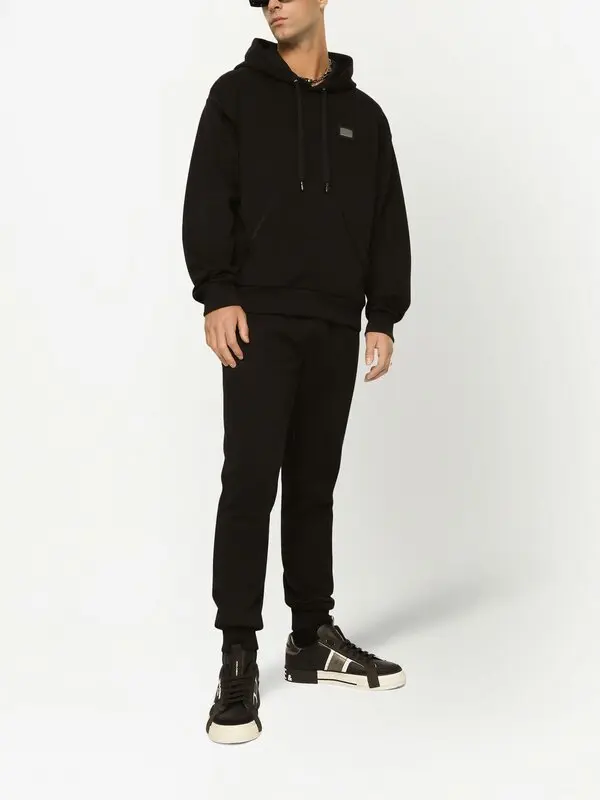 Dolce & Gabbana Drawstring Hoodie With Logo Tag - Black