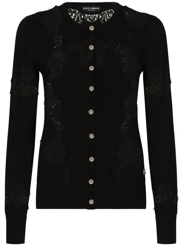Dolce & Gabbana Lace-panel Cashmere-silk Cardigan - Black