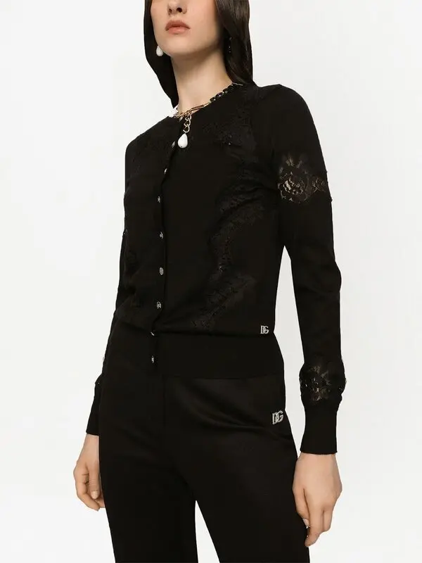 Dolce & Gabbana Lace-panel Cashmere-silk Cardigan - Black