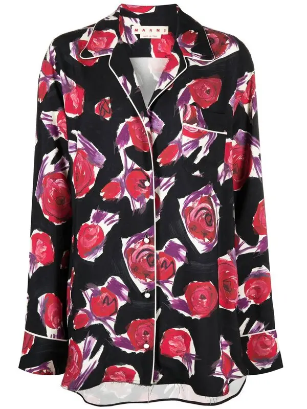 Marni Spinning Roses Print Shirt - Black