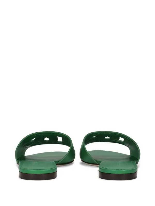 Dolce & Gabbana Dg Logo Leather Slides - Green