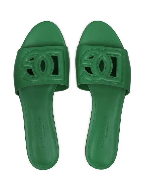 Dolce & Gabbana Dg Logo Leather Slides - Green