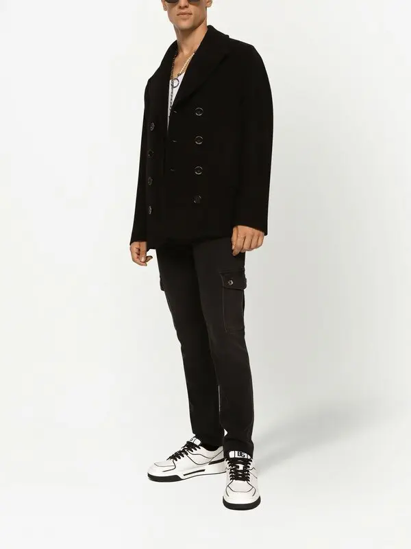 Dolce & Gabbana Logo-tag Double-breasted Pea Coat - Black