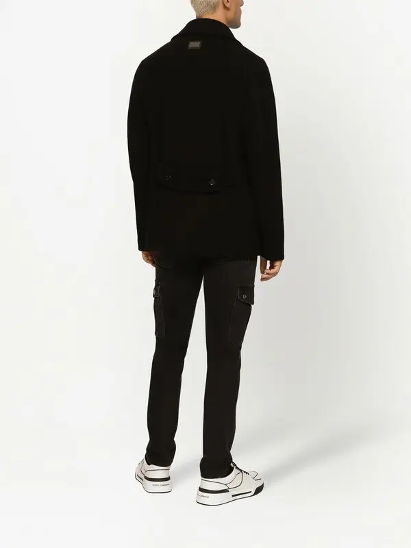 Dolce & Gabbana Logo-tag Double-breasted Pea Coat - Black