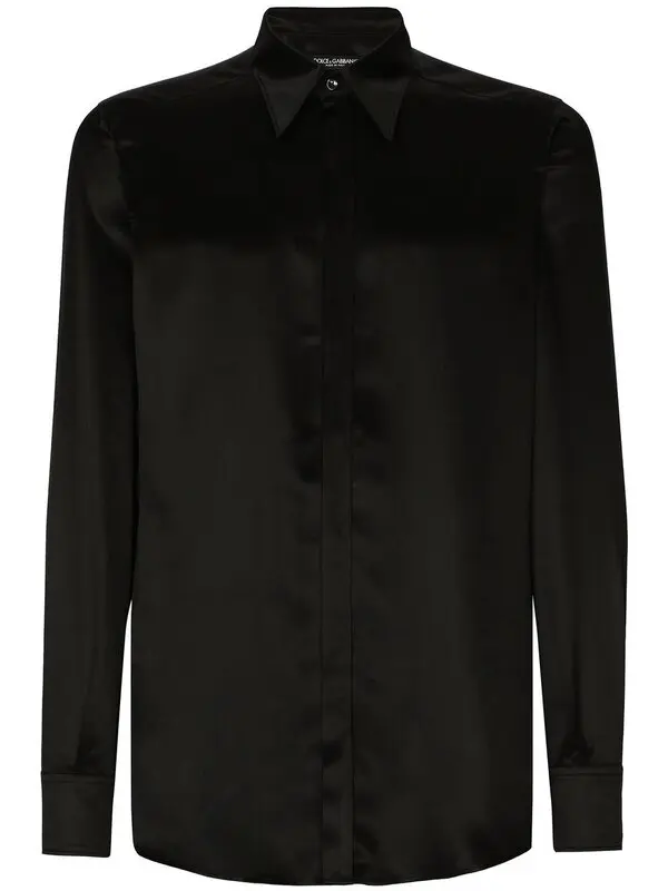 Dolce & Gabbana Martini-fit Button-down Satin Shirt - Black