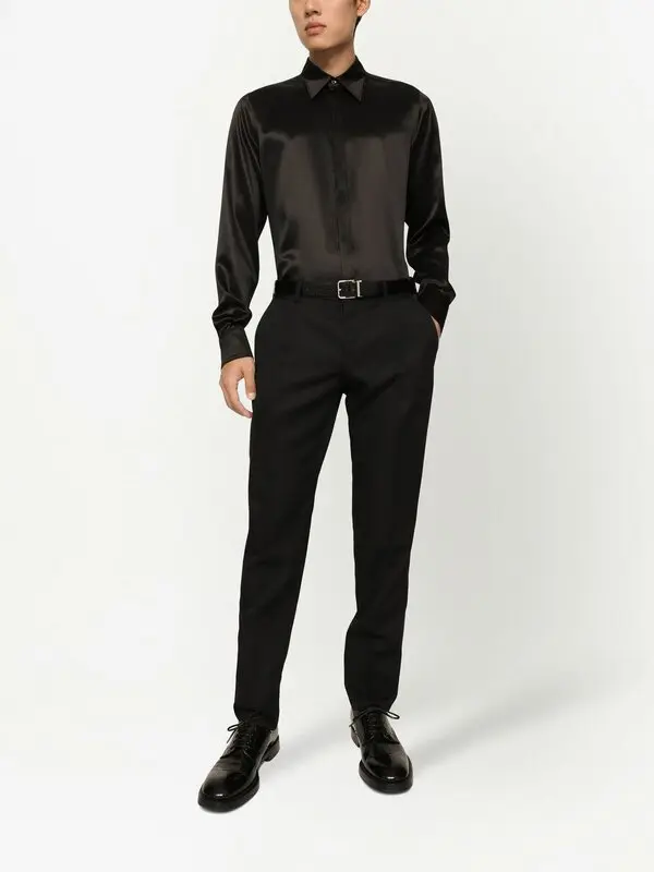 Dolce & Gabbana Martini-fit Button-down Satin Shirt - Black