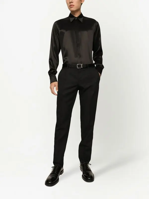 Dolce & Gabbana Martini-fit Button-down Satin Shirt - Black