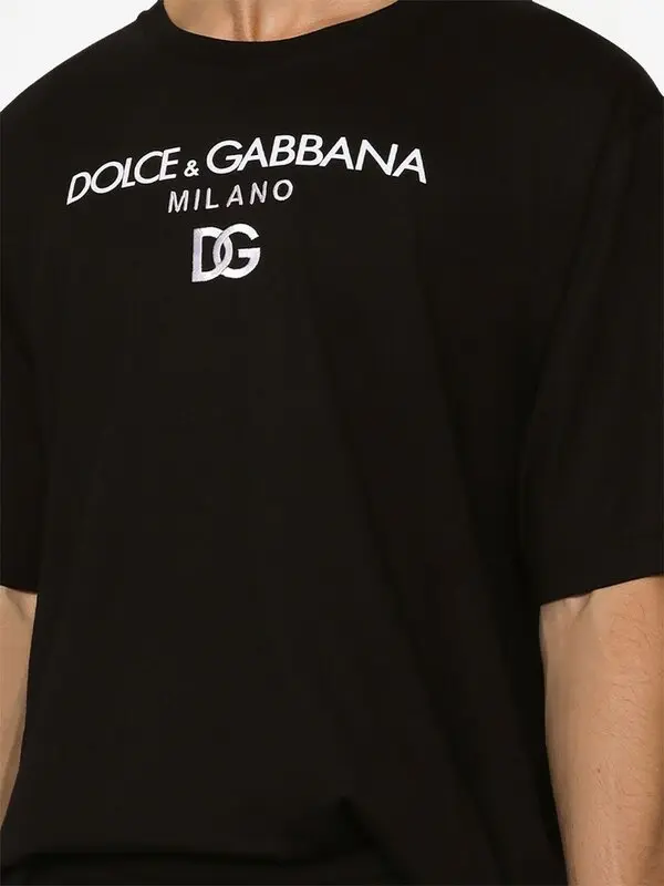 Dolce & Gabbana Logo-embroidered Cotton T-shirt - Black