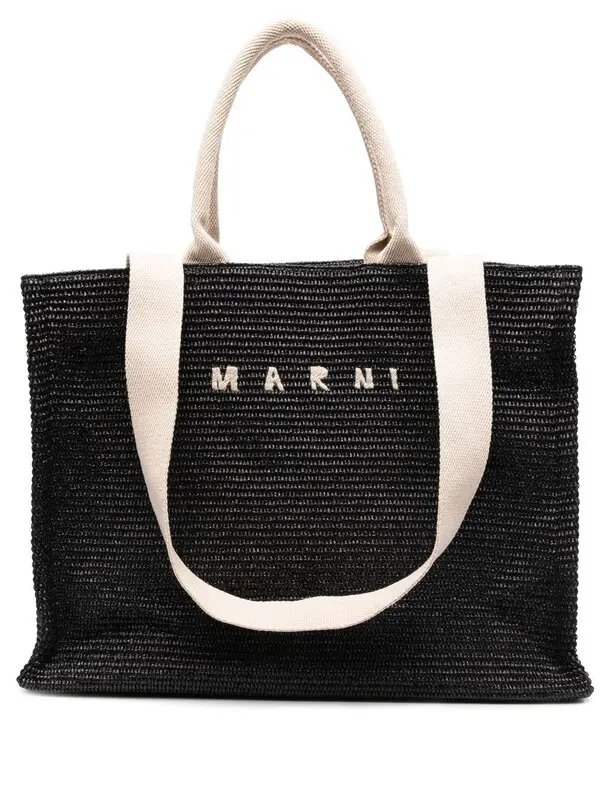 Marni Embroidered Logo Tote Bag - Black