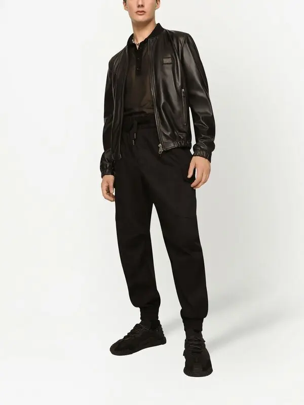 Dolce & Gabbana Logo-appliqué Leather Jacket - Black