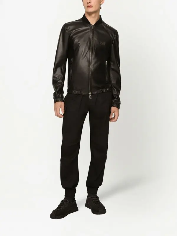 Dolce & Gabbana Logo-appliqué Leather Jacket - Black