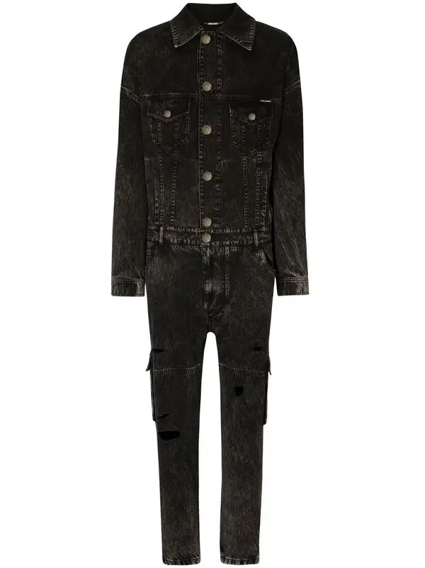 Dolce & Gabbana Washed Denim Jumpsuit - Black