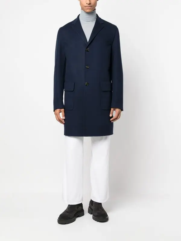 Colombo Notched-collar Wool Coat - Blue